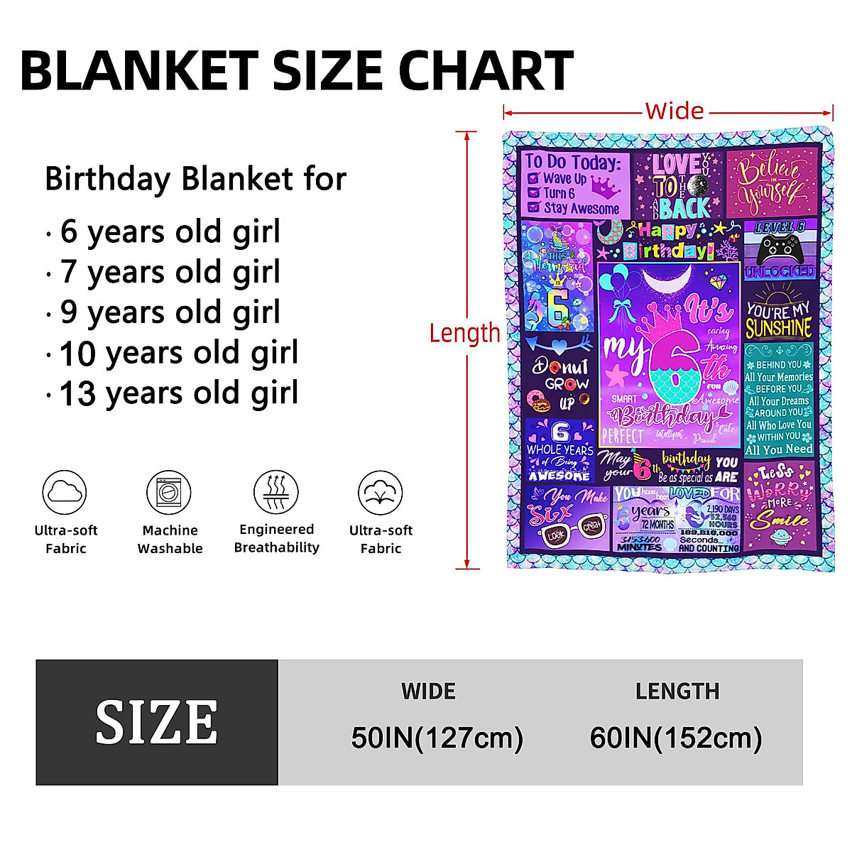 Robadyme 9 Year Old Girl Birthday Gift Ideas Throw Blanket, 9th Birthday Gifts for Girls, Happy 9th Birthday Decorations, Best Birthday Gifts for 9 Year Old Girls Daughter Bestie Sister 50" x 60"