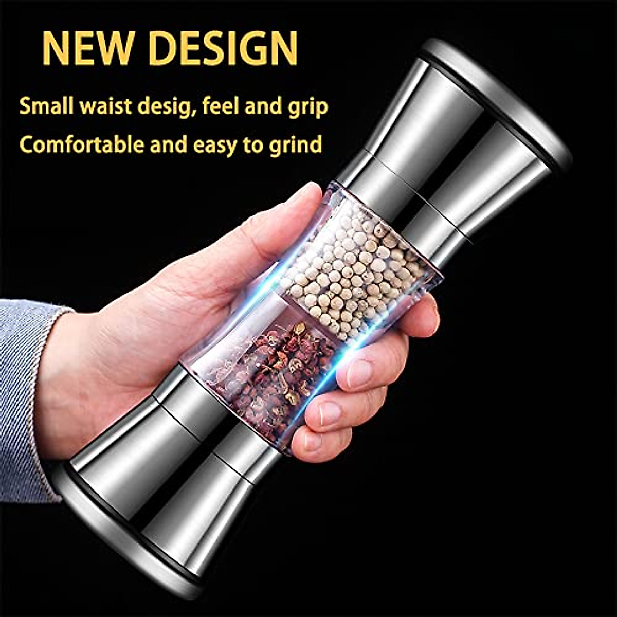 Salt and Pepper Grinder Set,2023 Newest 2 in 1 Salt and Pepper Shakers,Stainless Steel Shakers With Adjustable Coarse Mills,Pepper Shaker Spice Grinder Kitchen Chef Gift,Gift Ideal for Housewarming