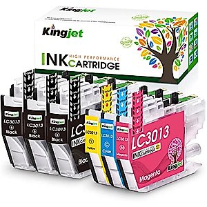 Kingjet LC3013 LC3011 Compatible Ink Cartridge Replacement for Brother LC3013 LC3011 LC-3013 use with MFC-J491DW MFC-J497DW MFC-J690DW MFC-J895DW Printers (3Black, 1Cyan, 1Magenta, 1Yellow)