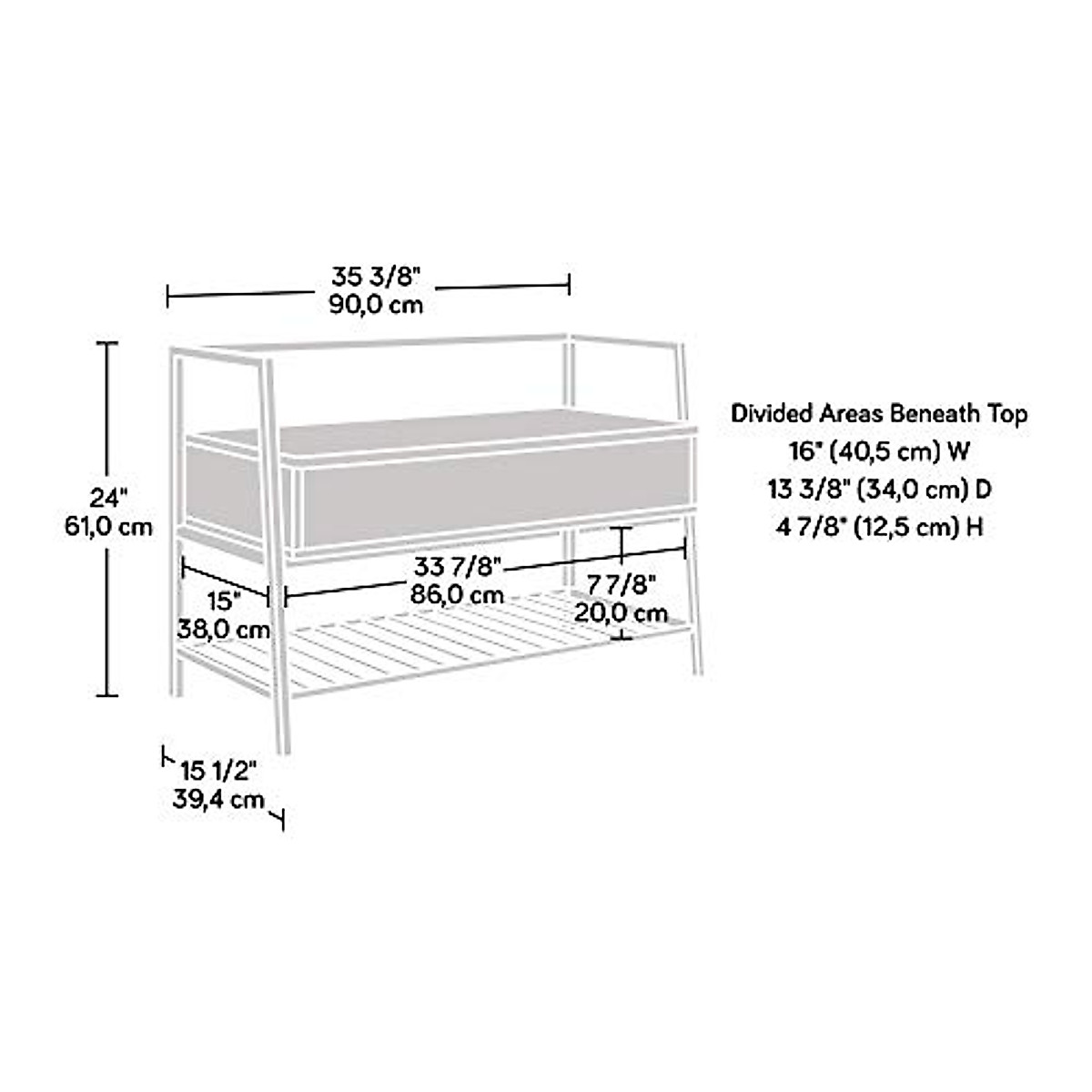 Sauder North Avenue Storage Bench, Smoked Oak finish