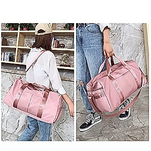 Uorbeay Gym Bag for Women and Men, Lightweight Duffel Bag for Sports, Gyms, Swimming, Yoga and Weekend Getaway, Waterproof Tote Bags with Wet Pocket and Shoes Compartment (Pink)