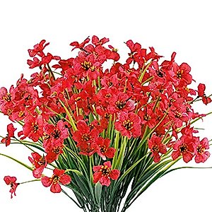 JEMONG 12 Bundles Artificial Flowers Outdoor UV Resistant Fake Flowers No Fade Faux Plants Garden Porch Window Box Decorating (Deep Red)