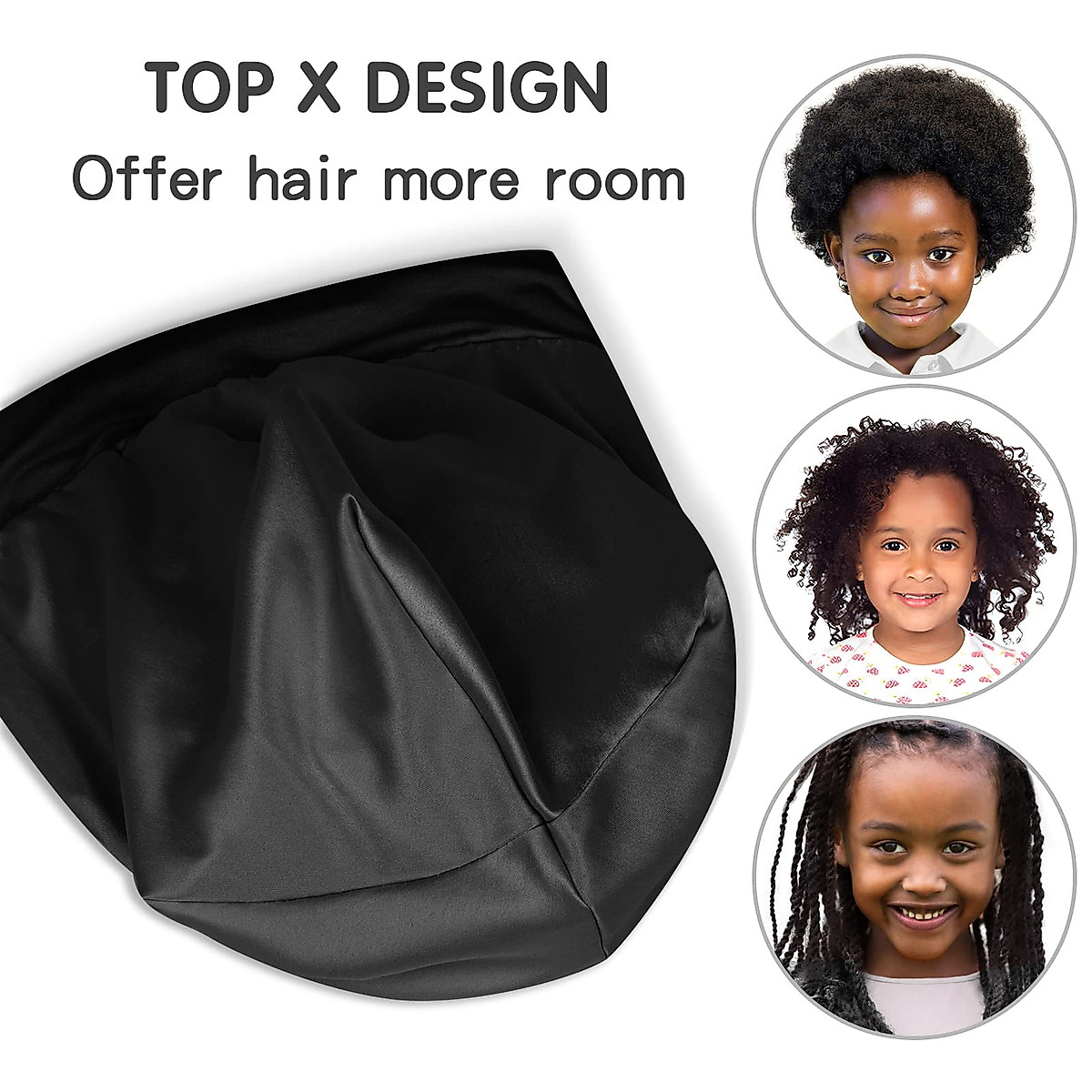 Kids Satin Bonnets for Girls Sleeping: Adjustable for 2-8 Years, Silky Smooth for Frizzy Curly Hair, Breathable and Soft Black