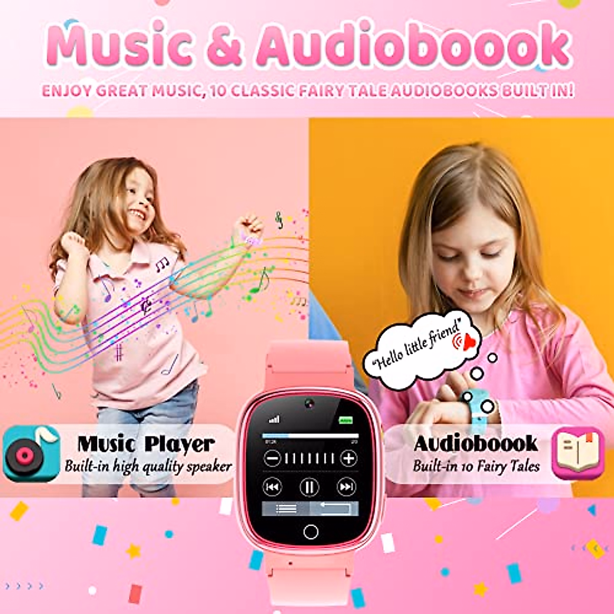 Waterproof Smart Watch for Kids 3-10 Years Old with 1.44'' Touch Screen 24 Puzzle Games 10 Audio Books Camera Music Video Player 13 Alarm Clocks Pedometer Flashlight Birthday Gift for Boys Girls