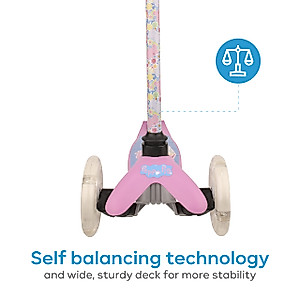 Peppa Pig Self Balancing Kick Scooter with Light Up Wheels, Extra Wide Deck, 3 Wheel Platform, Foot Activated Brake, 75 lbs Limit, Kids & Toddlers Girls or Boys, for Ages 3 and Up