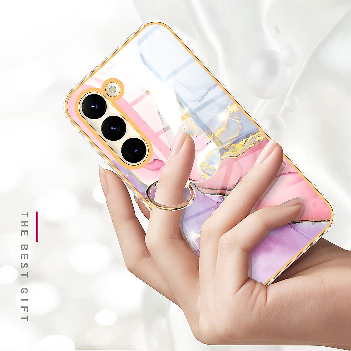 Asuwish Phone Case for Samsung Galaxy S23 5G with Screen Protector and Ring Holder Marble Shockproof Silicone Protective Rugged Slim Cell Cover S 23 23S GS23 G5 SM-S911U 6.1 inch Women Girls Purple