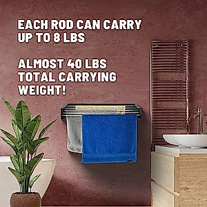 NEBU Clothes Laundry Drying Rack 28”- an Elegant Wall-Mounted Hanger, Folding Stainless Steel Collapsible, Space Saver with 12 Linear feet, Drying Capacity 27lbs