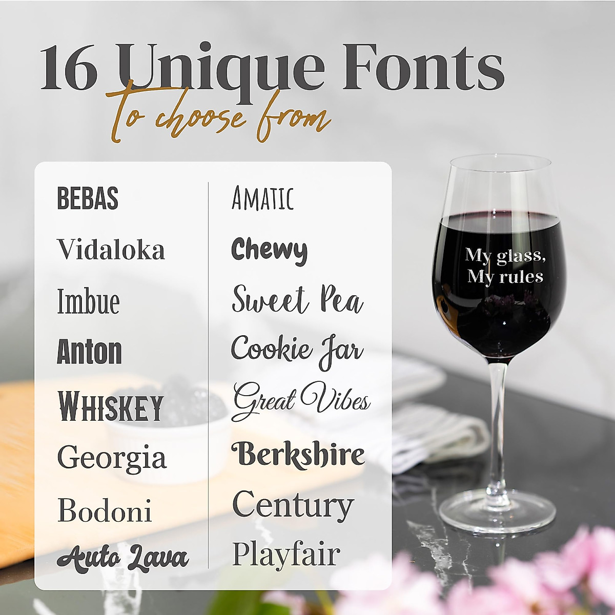 Personalized Wine Glass Engraved with Your Custom Text - Customized Gifts, Unique Birthday Gift, Bridesmaid Gift, Custom Gifts for Women or Men (17oz Stemmed)