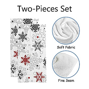 Vantaso Bath Hand Towels Set of 2 Christmas Gray Red Snowflakes Soft and Absorbent Washcloths Kitchen Hand Towel for Bathroom Hotel Gym Spa