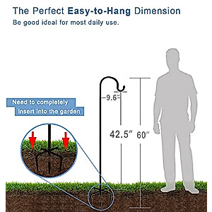 Artigarden 60 inch Outdoor Shepherd Hook with 5 Prong Base (2 Packs), Adjustable Heavy Duty Garden Hanging Stake for Bird Feeder Solar Light Plant Hanger Wedding Decor, Matte Black