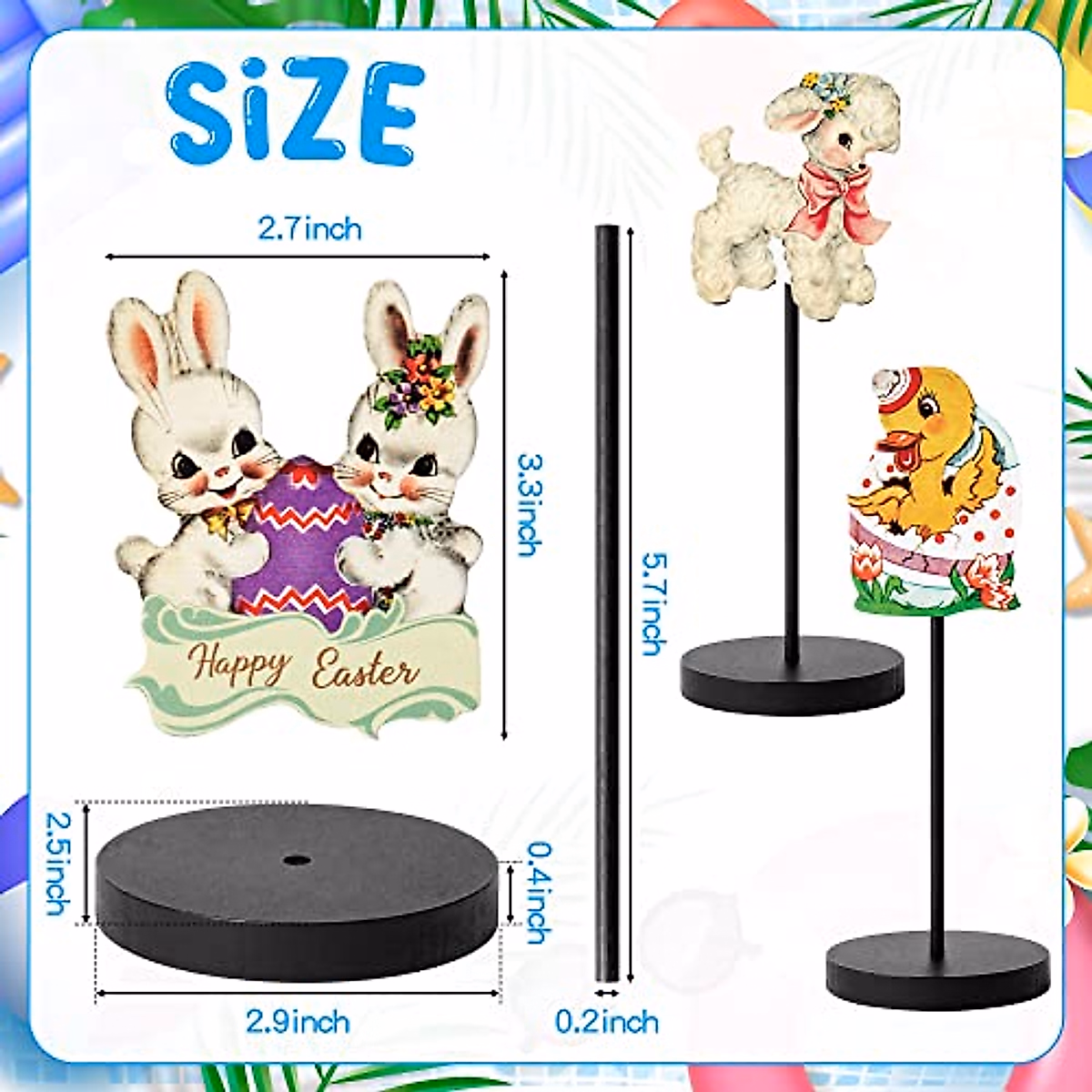 3Pcs Summer Hawaii Beach Wooden Table Decoration, Old Victorian Style Summer Bunny Table Centerpiece Tiered Tray Decorations, Traditional Summer Tabletop Decor Summer Gift Summer Holiday Party