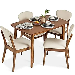 Best Choice Products 5-Piece Dining Set, Compact Mid-Century Modern Table & Chair Set for Home, Apartment w/ 4 Chairs, Padded Seats & Backrests, Wooden Frame - Brown/White