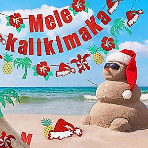 3 Pieces Mele Kalikimaka Banner Hawaiian Christmas Garland Glittering Winter Holiday Party Banner Decor Supplies Mantle Family Home Pre-Strung Decor