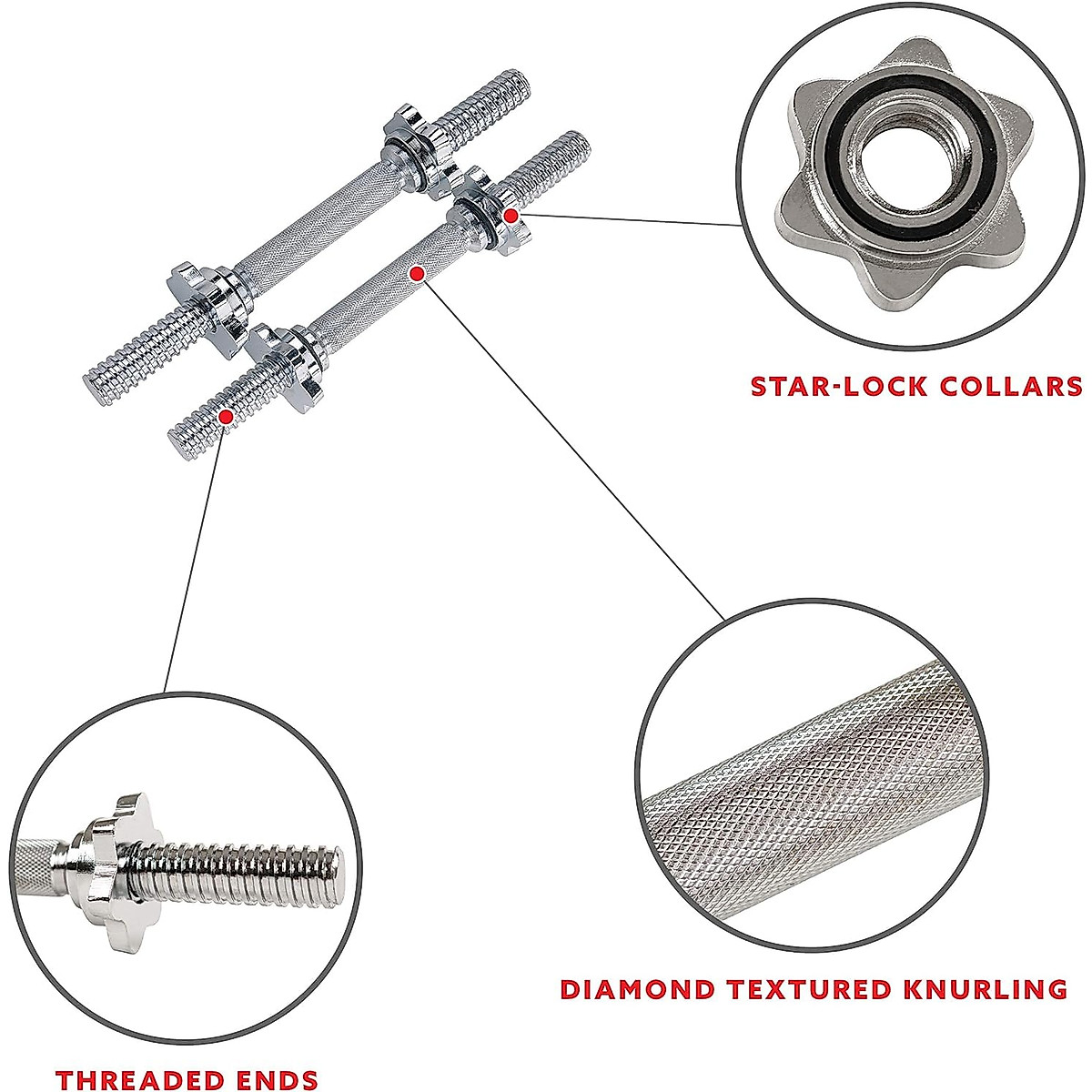 Sunny Health & Fitness 14" Threaded Chrome Dumbbell Bar Pair - STDBH-14