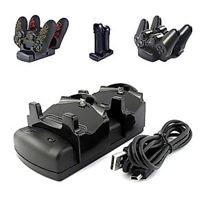KlsyChry Playstation 3 Controller Charger PS3 / PS3 Move / PS4 Docking Charging Station with USB Cable, [Dual Slot] Charging Dock Station Removable Charger Stand