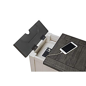 Martin Svensson Home Monterey Chairside Table - White with Grey Top - Coastal Multi-Use Table with Built-in Outlets and Drawers for Bedroom or Living Room