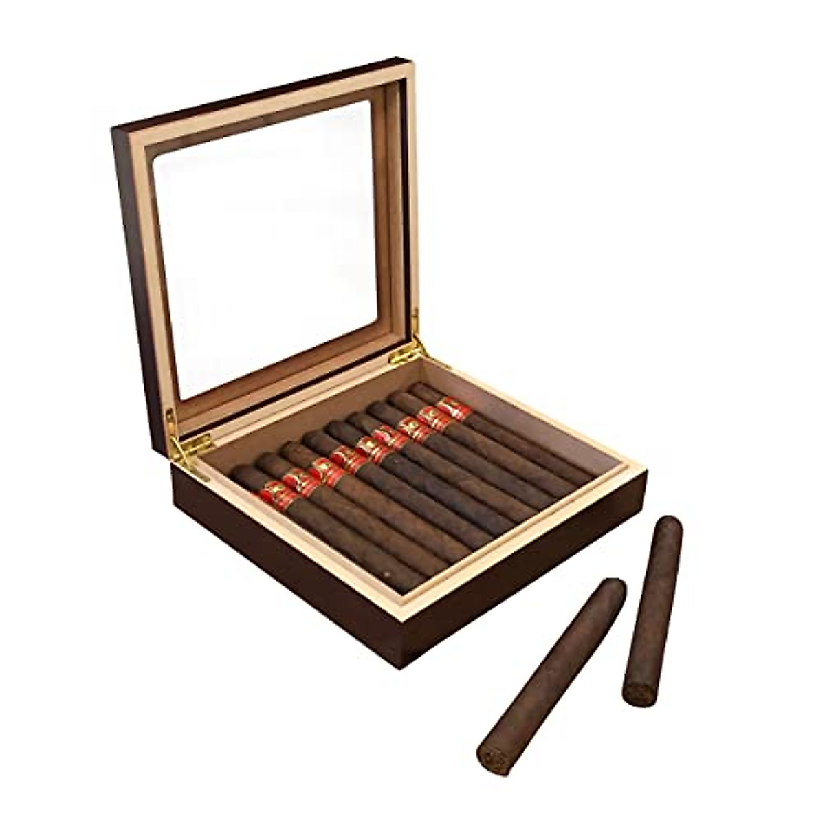 Prestige Import Group - The Chateau Glasstop Small Cigar Humidor - Capacity: 20 Cigars - Color: Cherry