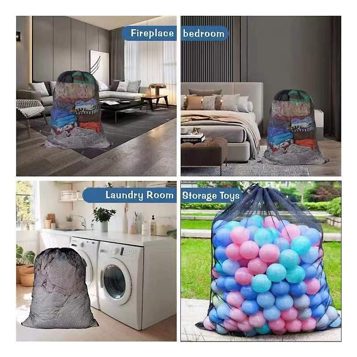 2 Pack Large Mesh Laundry Bag, Heavy Duty Mesh Laundry Bags Drawstring Lockable, 27×36inch Black Laundry Hamper Liner, Machine Washable, for Ball Storage, Travel, Toys, Sports Factories, Dorms