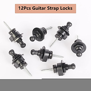 12Pcs Guitar Strap Locks and Buttons, Guitar Strap Locks Set Guitar Strap Lock Buttons, Metal Guitar Strap Buttons Locks, Metal Button Security Straplock for Electric Acoustic Guitar, Bass, Ukulele