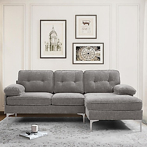 KIMOHOME 81" Convertible Sectional Sofa Couch, Chenille L-Shape Sofa Couch with Wide Chaise Lounge for Living Room, Small Couches for Small Spaces(Light (Light Grey)