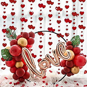 pinkblume 52Ft Red Heart Garland Metallic Glitter Hanging Heart Streamer Banner for Anniversary Mother's Day Valentines Day Engagement Wedding Bridal Shower Bachelorette Hen Party Decorations Supplies
