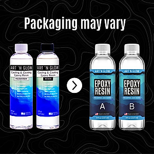 Art ‘N Glow Epoxy Resin for Clear Casting and Coating - 16 Ounce Kit - Perfect for Molds, Crafts, Tumblers, Jewelry, Wood - Food Safe, Non Yellowing, Bubble Free, and Made in The USA