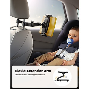 Lamicall Car Headrest Tablet Holder - [3 in 1 Extension Arm] Adjustable Tablet Car Mount for Back Seat, Road Trip Essentials for Kids, for 4.7-11" Tablet Like iPad Pro, Air, Mini, Galaxy, Fire, Black