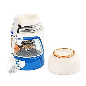 CUPADA Police Cats Funny Food Jar, 3d Cute Kitten Insulated Hot Food Jars Vacuum 17OZ with Folding Spoon for Work Trip Picnic Camping