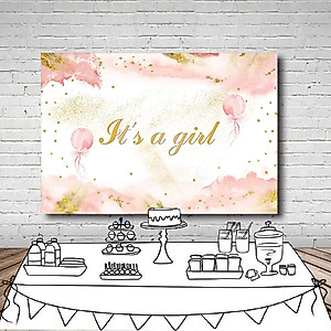 MEHOFOND 7x5ft Blush Pink Watercolor Baby Shower Backdrop for Girls Oh Baby Pink Watercolor Clouds Gold Glitter Baby Shower Photography Background It's A Girl Party Banner Photoshoot Props