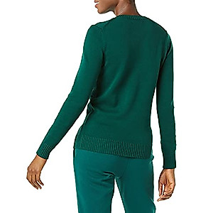 Amazon Essentials Women's 100% Cotton Long-Sleeve V-Neck Sweater, Dark Green, Medium