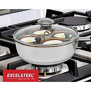 ExcelSteel Non Stick Easy Use Rust Resistant Home Kitchen Breakfast Brunch Induction Cooktop Egg Poacher, 4 Cup, Gold Tone