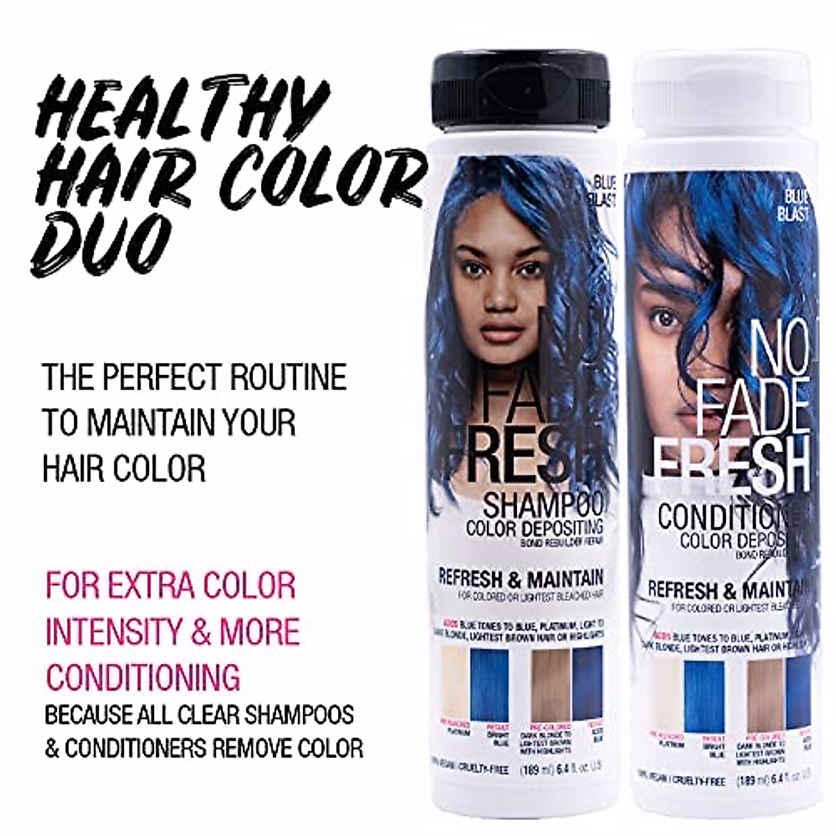 NO FADE FRESH Blue Color Depositing Shampoo - Semi Permanent Hair Color with BondHeal Bond Rebuilder - Blue Hair Dye 6.4 oz
