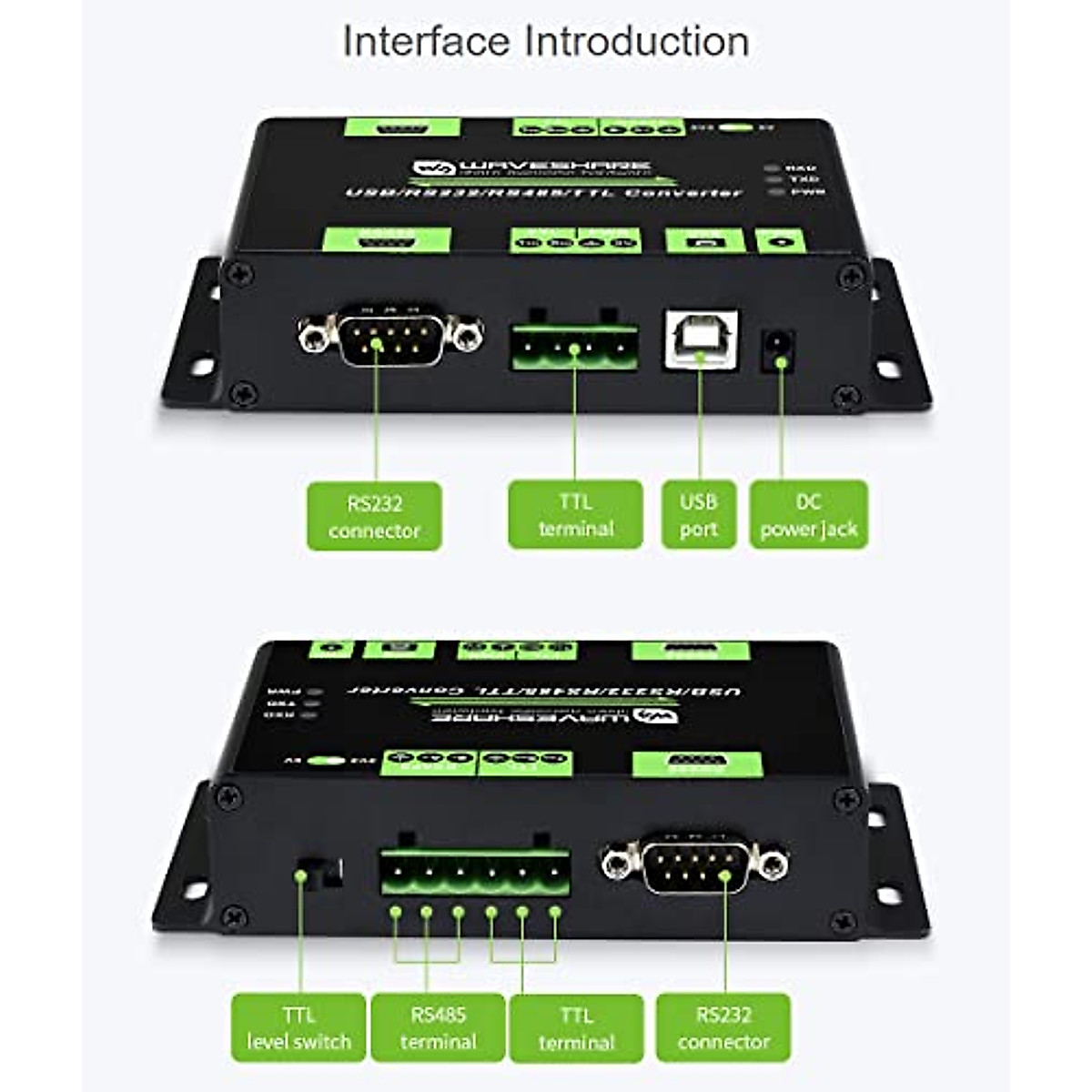waveshare Industrial Isolated Multi-Bus Converter USB / RS232 / RS485 / TTL Communication Between Different Buses