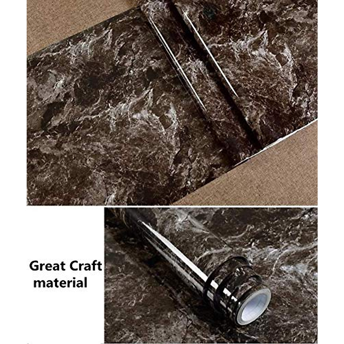 Simplemuji Black Glossy Adhesive Paper Marble Granite Look Effect Countertops Vinyl Film Backsplash Wallpaper Waterproof Oilproof Adhesive Removable 12inch X 79inch
