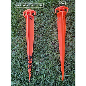 16" 12 PCS Tent Pegs Garden Stakes Durable and Strong Plastic Tent Stakes for Beach Mat, Camping, Hiking, Garden, Landscape Stakes, Orange Stakes UV Resistant