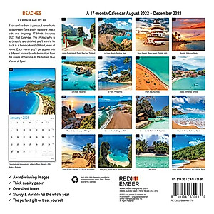 RED EMBER Beaches Jan - Dec 2023 Monthly Wall Calendar | Deluxe Edition - 5 Extra Full-Page Images & Extra Strength Hanging Hole | 12" x 24" Open | Thick & Sturdy Paper | Beautiful Tropical Vacation