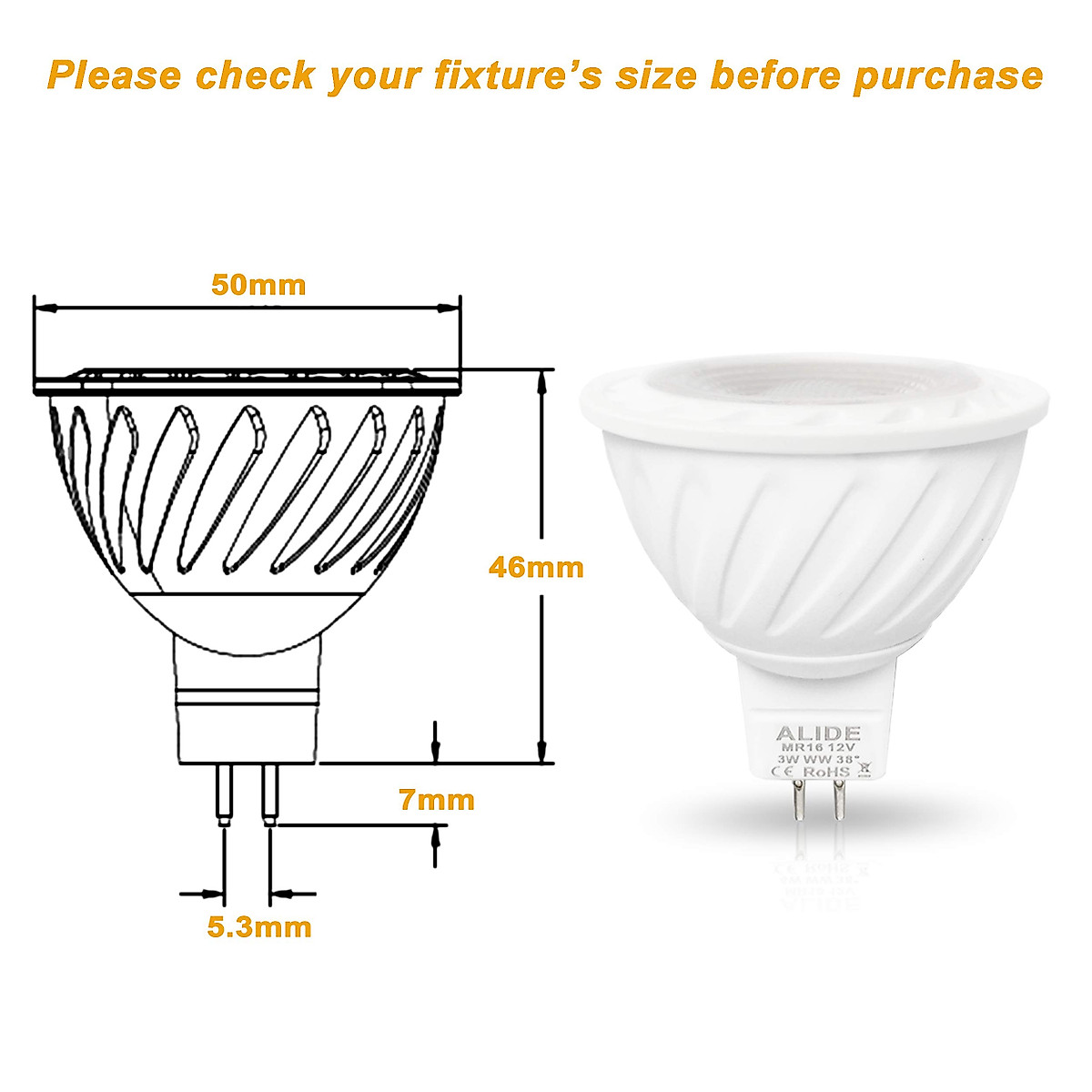 ALIDE MR16 3W Led Bulbs 20W Halogen Equivalent,2700K Soft Warm White,12V GU5.3 Low Voltage Bulb for Outdoor Landscape Flood Yard Garden Track Lighting,Non-Dimmable 270lm,38 Deg,6 Pack