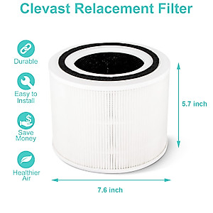 CLEVAST CL-AP220 Air Purifier Replacement Filter, 3-in-1 Pre-Filter, H13 True HEPA Filter, High-Efficiency Activated Carbon Filter, 1 Pack