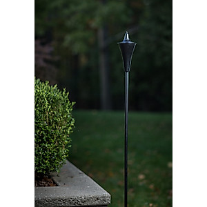 Legends Direct Set of 4, Oahu Premium Metal Patio Torches, 53" Tall- Tiki Style/w Snuffer, Fiberglass Wick & Large 16oz Oil Lamp for Deck, Patio, Lawn, Garden, Luau (Smooth Black)