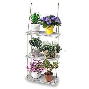 Window Plant Shelves – Window Shelf for Plants Indoor – Boho Shelves Farmhouse Bathroom Decor – Hanging Shelves Rustic Bedroom Decor – Window Plant Hanger Hanging Rope Shelf Living Room Decoration