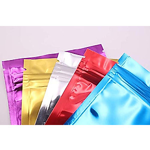 100PCS Reuseable Aluminum Foil Self Sealing Zip Mylar Packing Pouch Package Bags Heat Seal Food Storage Bag with Tear Notches Food Grade Pouches Bag for Candy Tea Sugar (Color Random) (7.5x10cm)