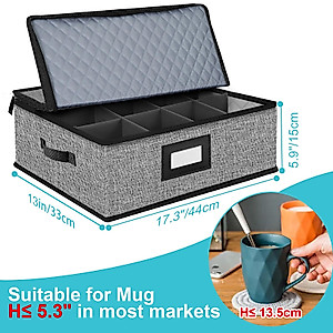 ouruer 5 PACK China Storage Containers-Quilted Mug Storage and Moving Boxes for Dishes,Dish Packing Supplies for Moving,Dinnerware &Accessories,Holds a total of 48 plates (4 sizes) and 12 cups(Grey)