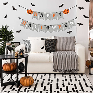 Pre-Strung Happy Halloween Banner - NO DIY - Black Glitter Halloween Banner - Pre-Strung Garland on 8 ft Strand - Pumpkin Jack O'Lantern Halloween Party Decorations & Decor. Did we mention no DIY?