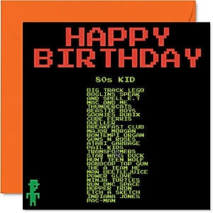 Retro Birthday Cards for Men Women Him Her - 80's Kid - Eighties Happy Birthday Card for Brother Sister Son Daughter Aunt Uncle Mom Dad Papa Pops Friend, 5.7 x 5.7 Inch Fun 40th Bday Greeting Cards