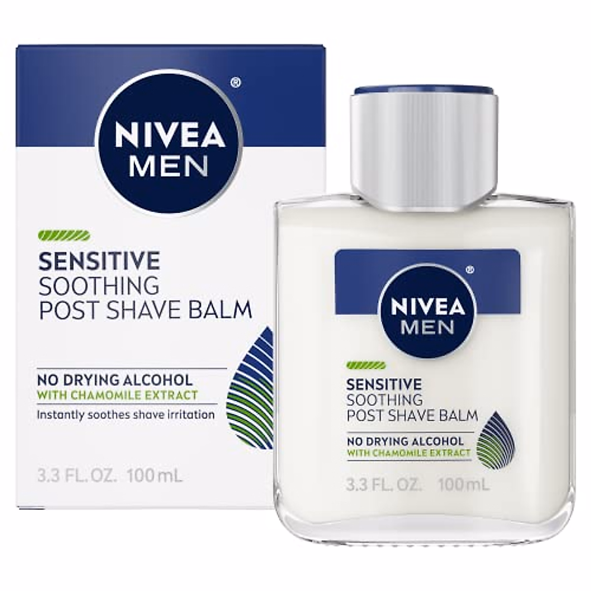 NIVEA MEN Sensitive Soothing Post Shave Balm with Vitamin E, Pro-Vitamin B5 and Chamomile Extract, Alcohol Free After Shave Balm for Men, 3.3 Fl Oz Bottle