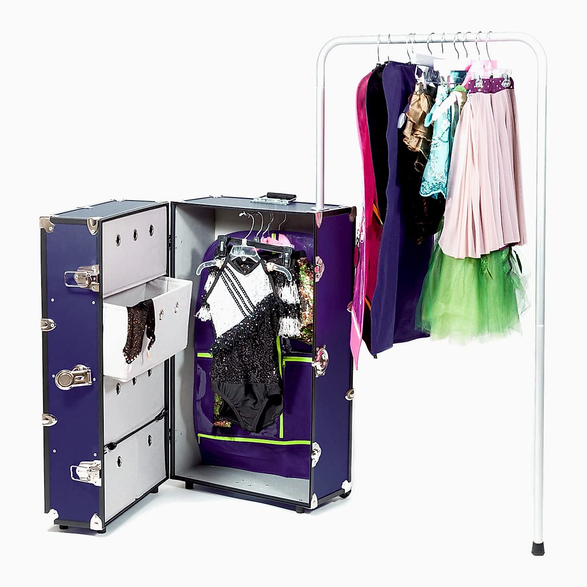 Rhino Trunk & Case Dance Star Wardrobe Trunk with Mounted Wheels, Competitions, Recitals, & Performances 35"x21"x16" (Navy Blue)