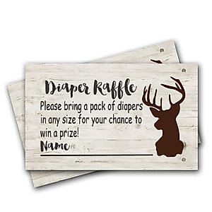 None Brand Diaper Raffle Tickets for Baby Shower (50 Count) 3.5" x 2" with Name Line, Deer Baby Shower Games Invitations Inserts Request Cards
