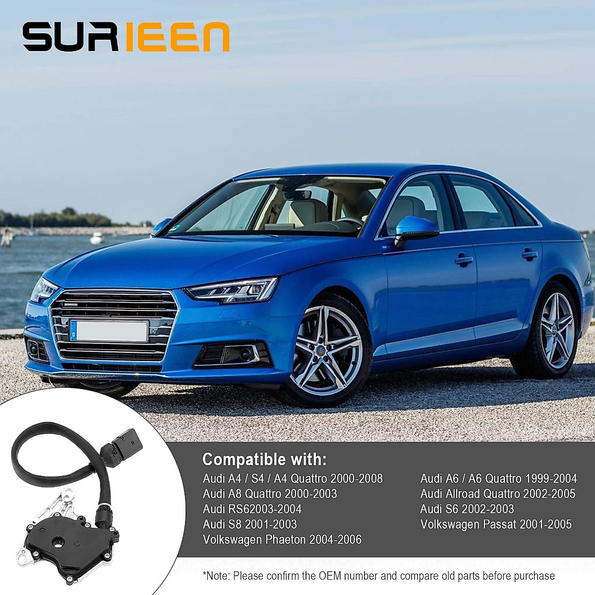SURIEEN Transmission Range Sensor Multi-Function Neutral Safety Switch 9 Pins Replacement for Audi VW Passat A4 A6 A8 Replaces 01V919821B