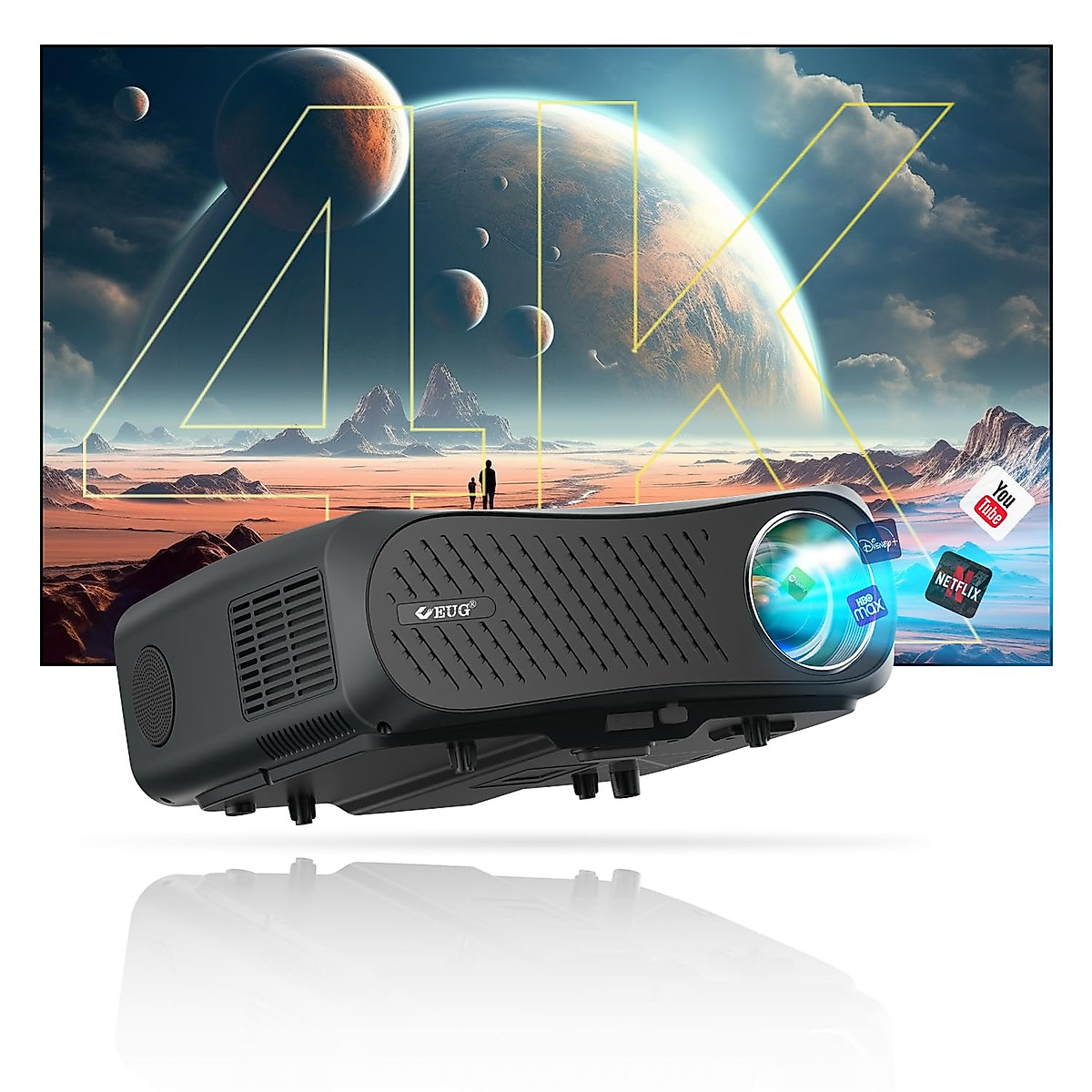 Smart 4K Daylight Projector 1000 ANSI, 5G WiFi Projector Native 1080P Bluetooth HDMI USB Apps YouTube NetFlix, 4D Keystone Zoom Ceiling 200” for Home Theater Gaming Outdoor Movie TV Stick PC DVD PS5
