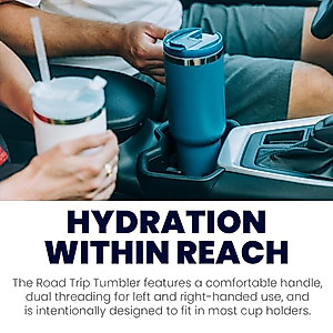 RTIC 40 oz Road Trip Tumbler Double-Walled Insulated Stainless Steel Portable Travel Coffee Mug Cup with Lid, Handle and Straw, Ceramic-Lined, Salmon